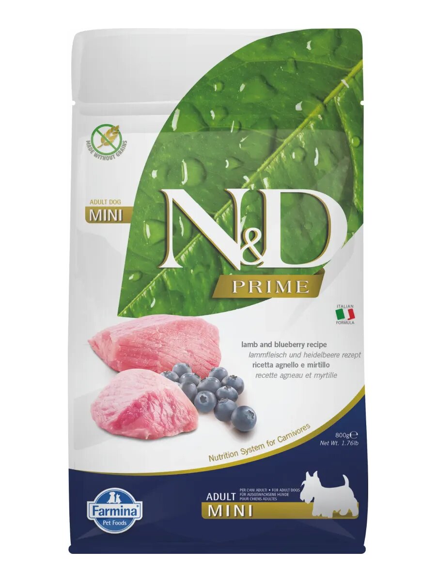 Сухой корм Farmina N&D PRIME (Фармина) для взрослых собак мелких пород, ягненок с черникой, 0,8 кг