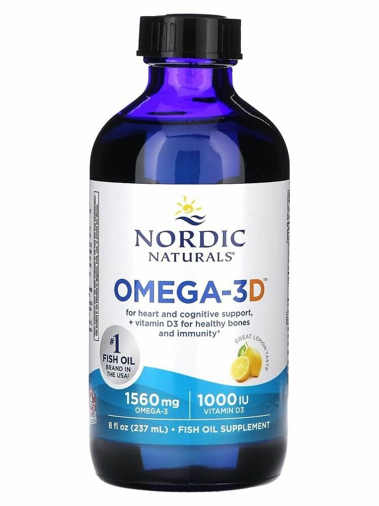 Омега-3D, Лимон, 237 мл (8 жидких унций), Nordic Naturals