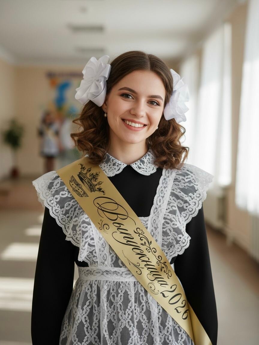 Лента Выпускница 2026 сатин премиум, цвет ленты темно-бежевый, цвет надписи черный, 1 шт