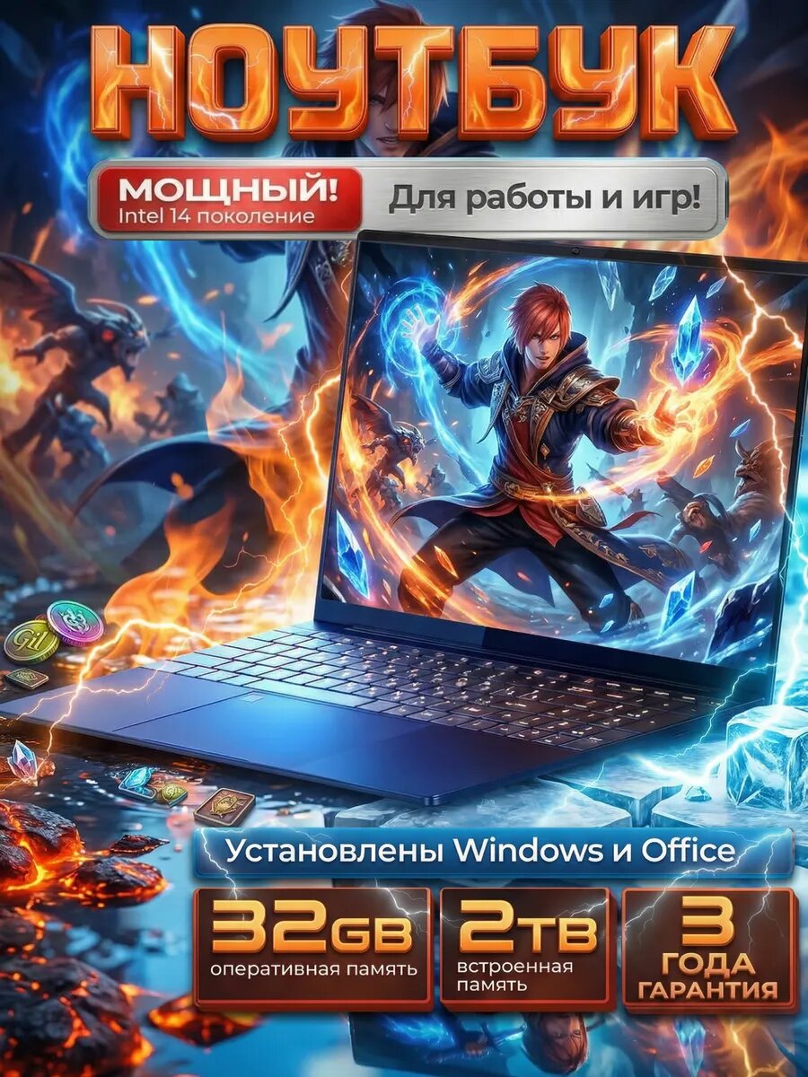 Ноутбук Intel H-Series, RAM 32GB, SSD 2048GB, 2026 + Windows, Office