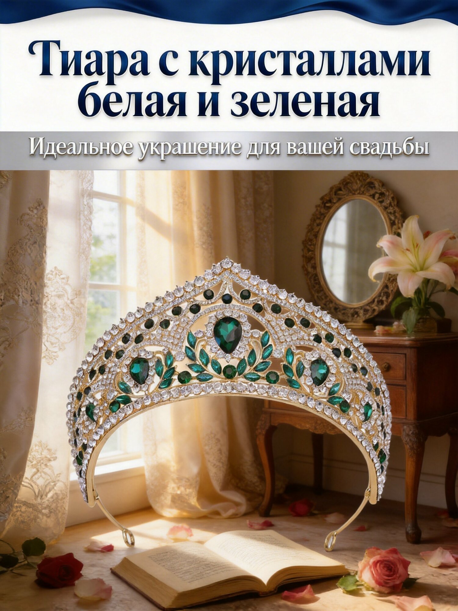 Тиара с кристаллами белая и зеленая, свадебный аксессуар из сплава с горным хрусталем для невесты и праздничного образа
