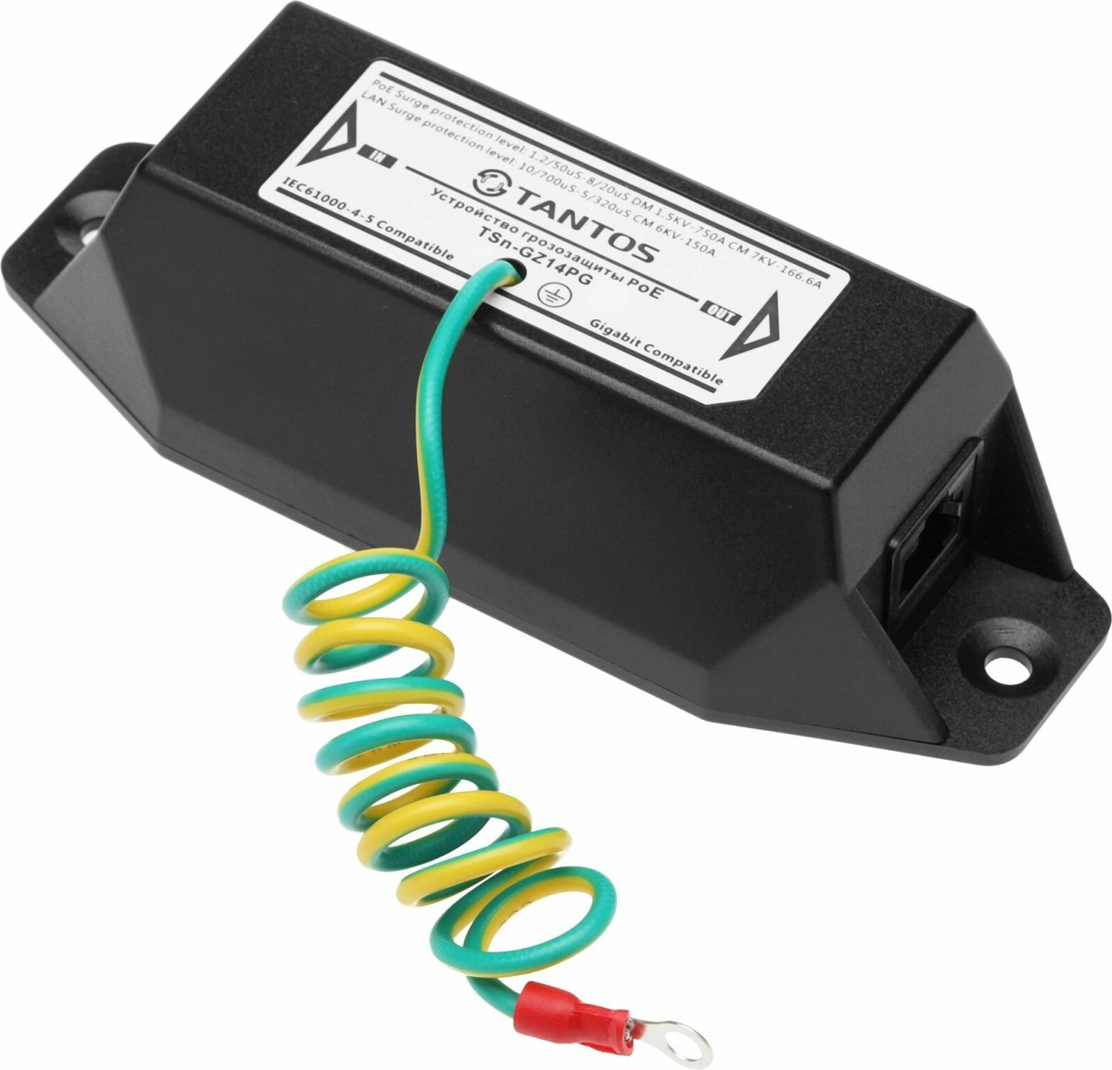 Грозозащита Tantos TSn-GZ14PG, защита линий 10-100-1000 Base-T Ethernet с поддержкой стандарта питания PoE (00-00090378)