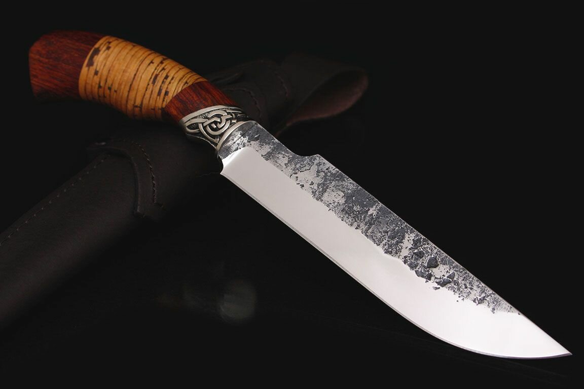 Нож туристический, охотничий/ "Таёжный" 95х18(эл. ковки), рукоять береста/бубинга помеле.