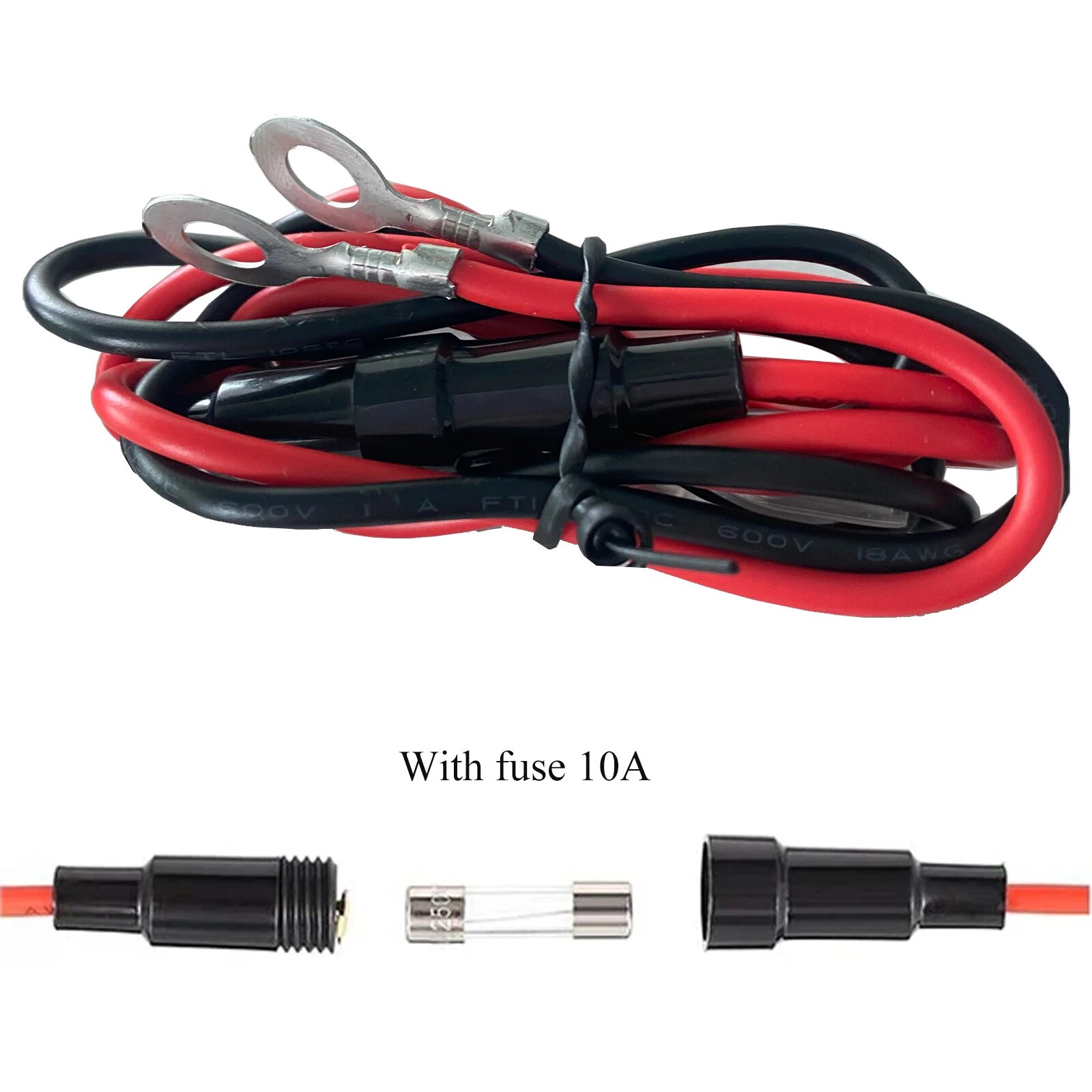 Быстроразъемный кабель SAE 18AWG с предохранителем 10 А, клемма M8 O, 60 см, силиконовый луженый медный провод для автомобильного аккумулятора, солнечной панели, лодки
