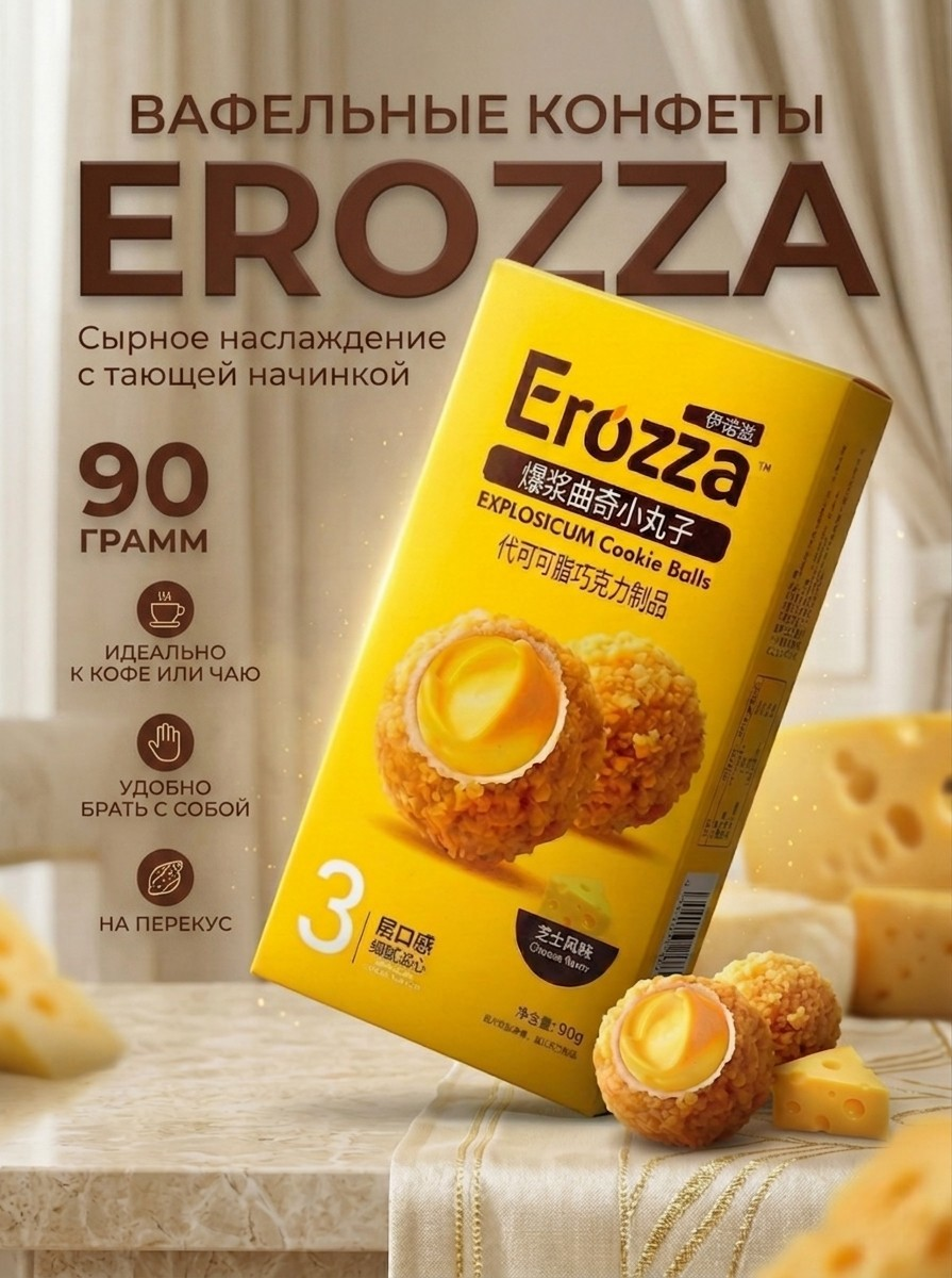 Вафельные конфеты Erozza с начинкой "Сыр" 90 г