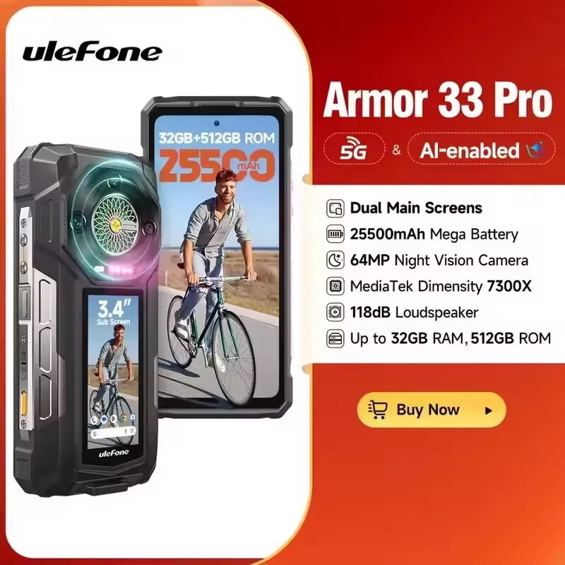 Ulefone Armor 33 Pro 5G, черный, 16 ГБ + 512 ГБ, 25500 мАч