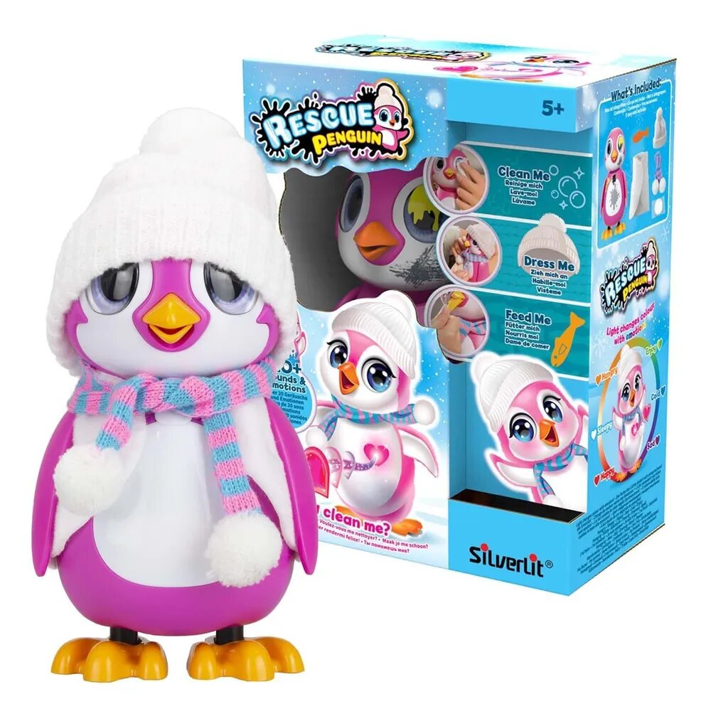 Silverlit Rescue Penguin / Спасите пингвина Интерактивный игрушечный питомец с более чем 20 звуками и эмоциями, реагирует на прикосновения и обучает навыкам заботы, Переваливается и пукает