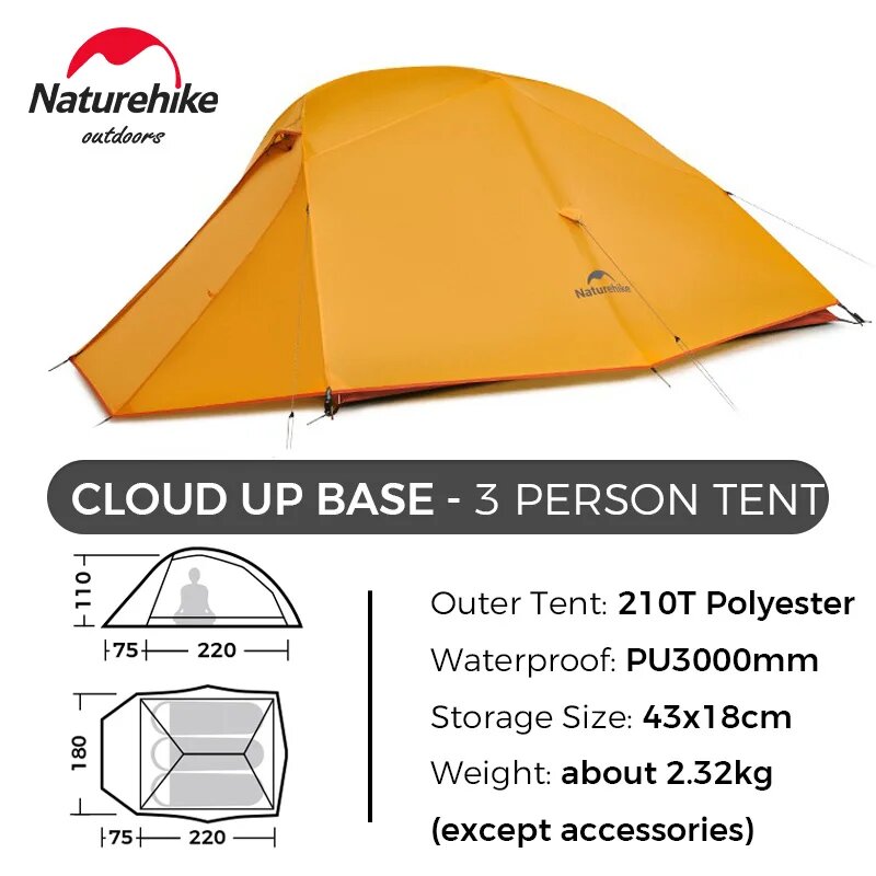 Палатка Naturehike Cloud Up 1 2 3 Ультralight Палатка для кемпинга Двухслойная водонепроницаемая палатка Палатка для отдыха на открытом воздухе, походов и треккинга с матрацем
