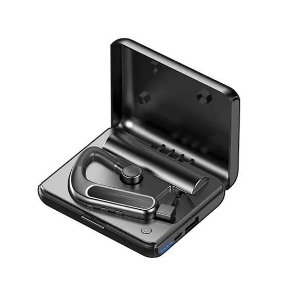 Беспроводные наушники Bluetooth одноразовые с вращающимся ушным крючком и зарядным кейсом модель Y10 черного цвета