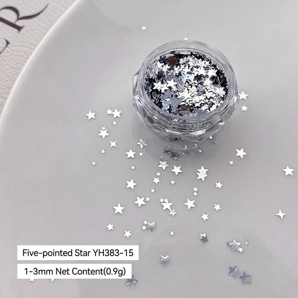 MAFANAILS 3D серебристые звезды для ногтей, silver