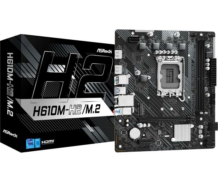 ASROCK H610M-H2/M.2, LGA1700, H610, 2*DDR4, 4*SATA, 1*M.2, 2*USB 3.2, 4*USB 2.0, 1*PCIx16, 1*PCIx1, 2*HDMI, mATX