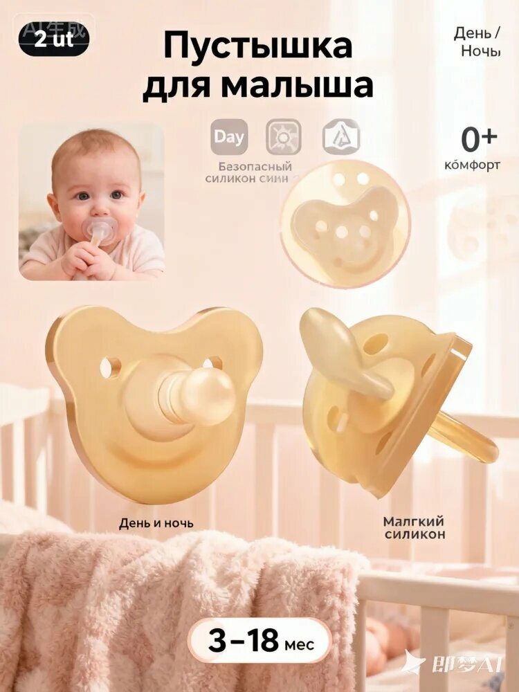 Набор пустышек "День и Ночь" из силикона, от 3-18 меc, Тhyseed, набор из 2 шт