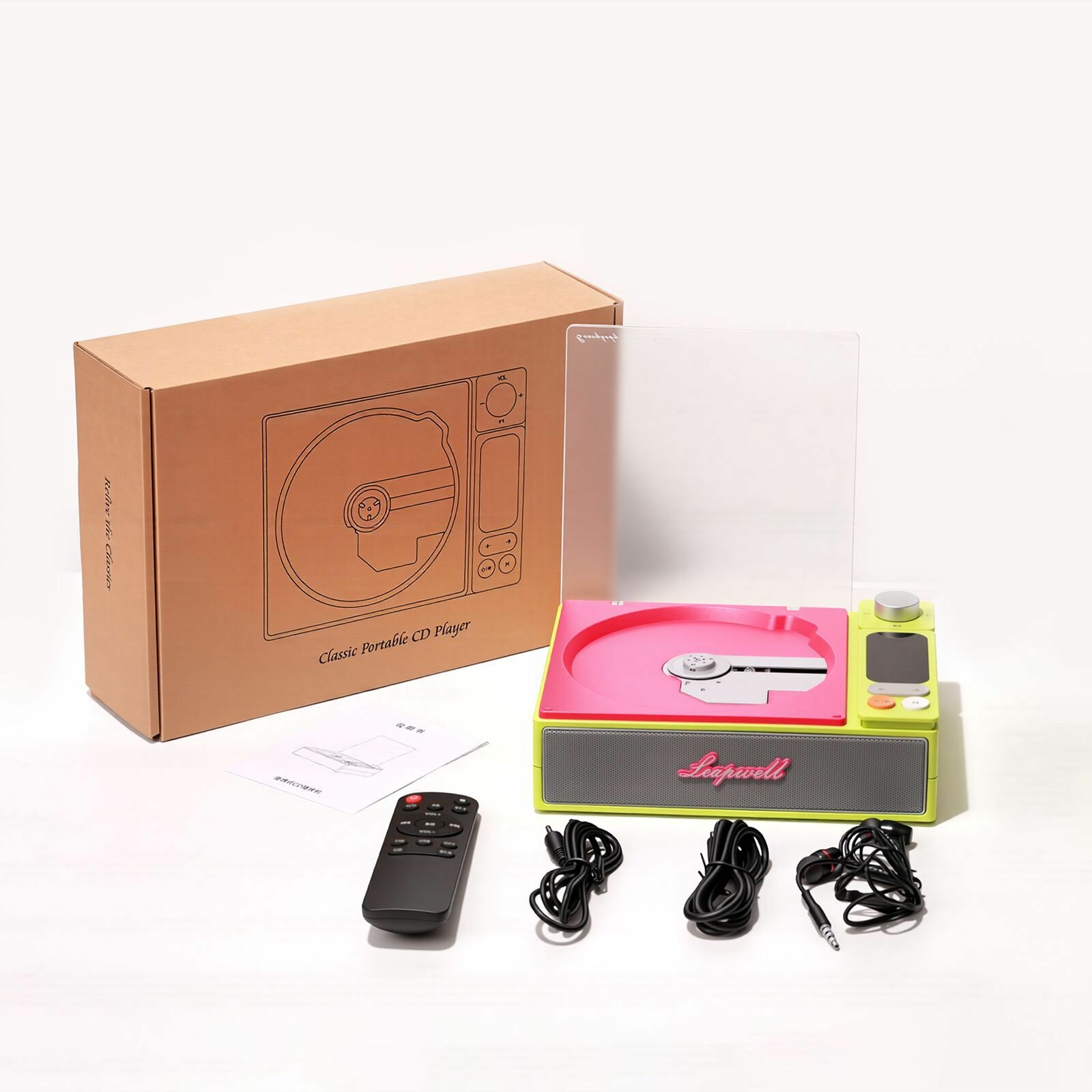 Портативный CD-плеер, FM-радио, Bluetooth-колонка, пульт дистанционного управления