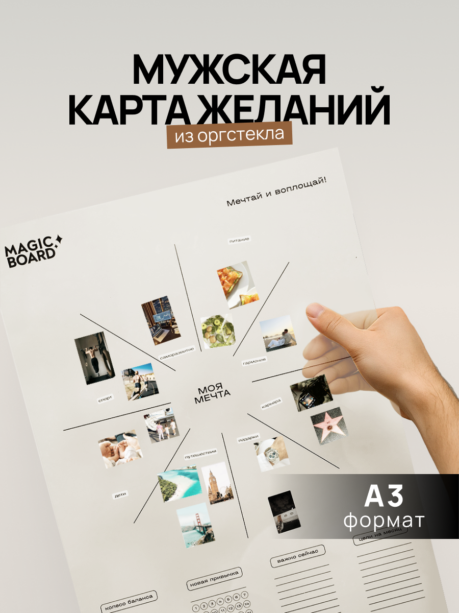 Карта желаний Magic Board 2026-2027, полный набор, мужская, подарочная упаковка, черная