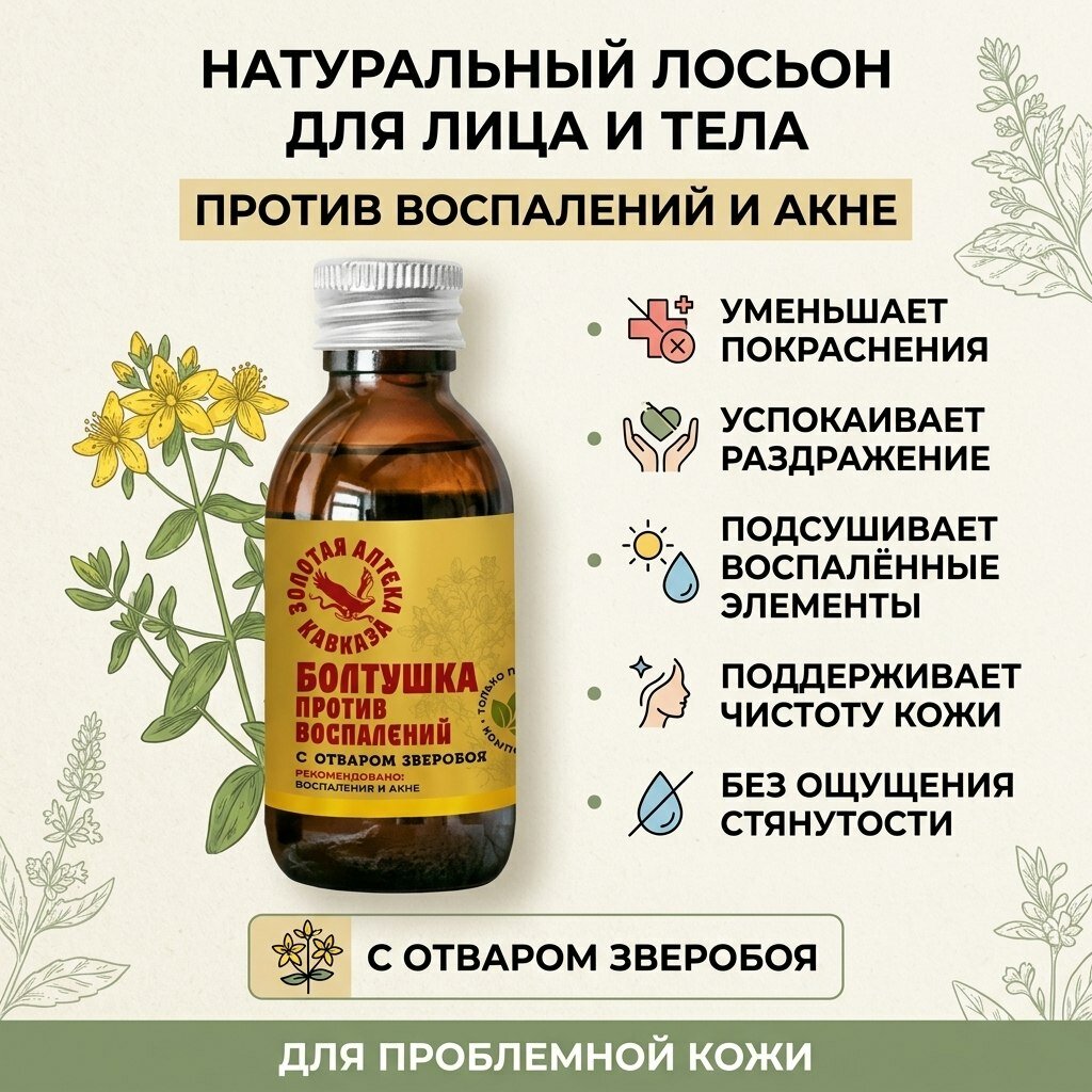 Болтушка Золотая аптека Кавказа "Против воспалений", отвар зверобоя, 90 мл