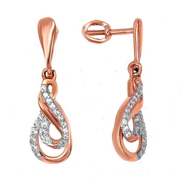 Серьги, красное золото, 585 проба, фианит
