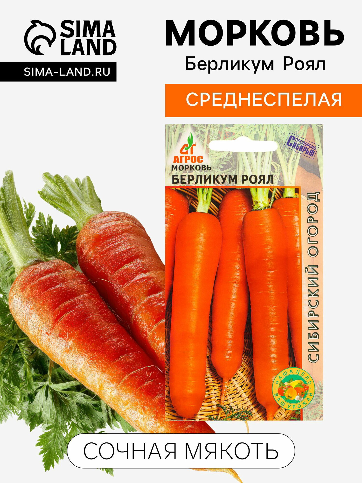 Семена Морковь"Берликум Роял", 2 г, посев (посадка) в грунт: апрель