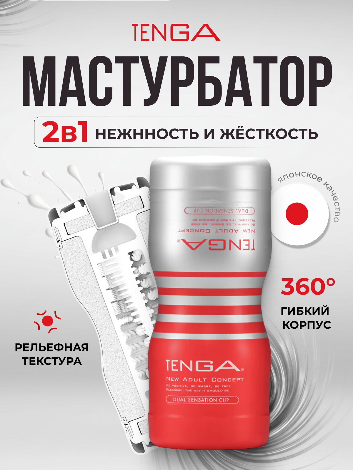Мастурбатор Tenga Dual Sensation Cup - Белый, силикон, 15,5 см