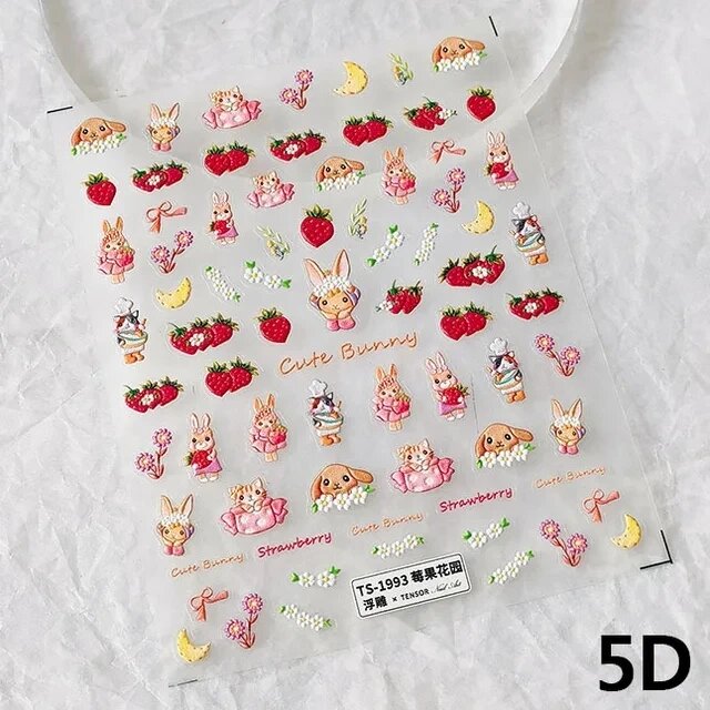Наклейки для ногтей Cute Bunny, фрукты, 5D, MP3770TS1993