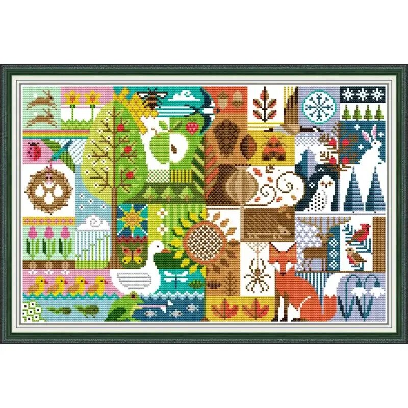 Наборы для вышивки крестом Joy Sunday Four Seasons Scene Patterns 14CT Printed(HD)