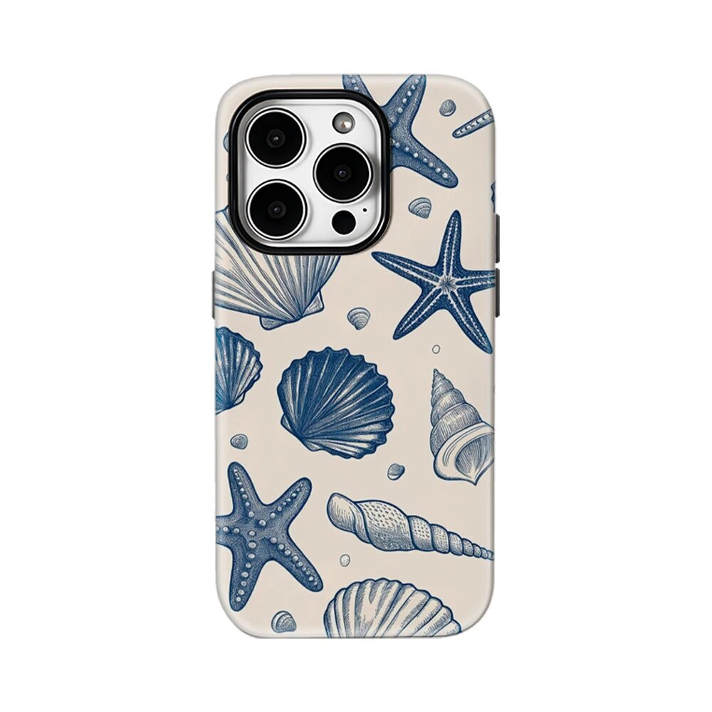 Niche Seashell Mix Pattern Phone Case for iPhone 17 16 15 14 13 12 11 Pro Max Air Plus Luxury Double-layer Back Cover