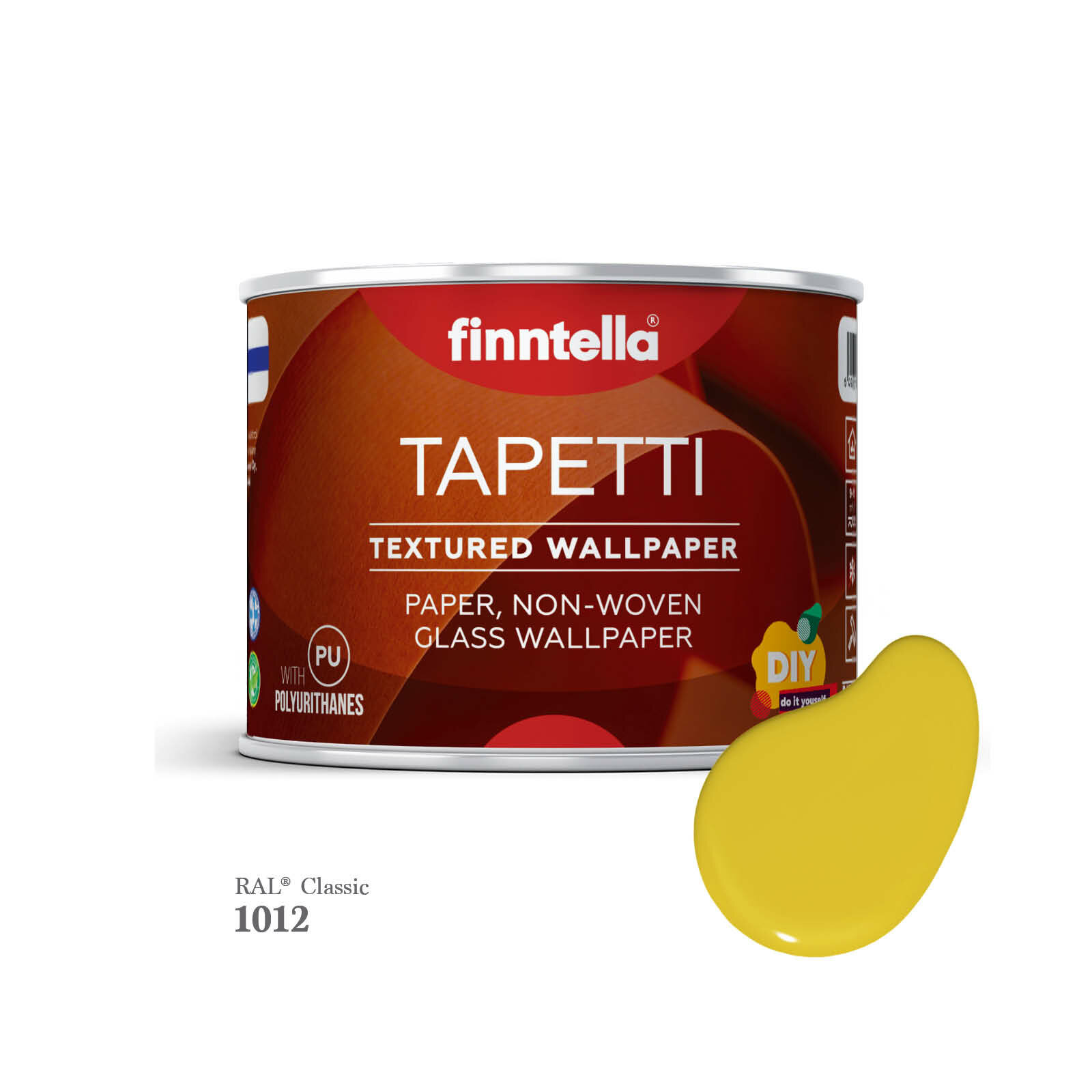 Шелковисто-матовая краска для обоев под окраску TAPETTI SILKKI Matta FINNTELLA, Цвет RAL 1012 Лимонно-желтый (Lemon yellow), 0,45л