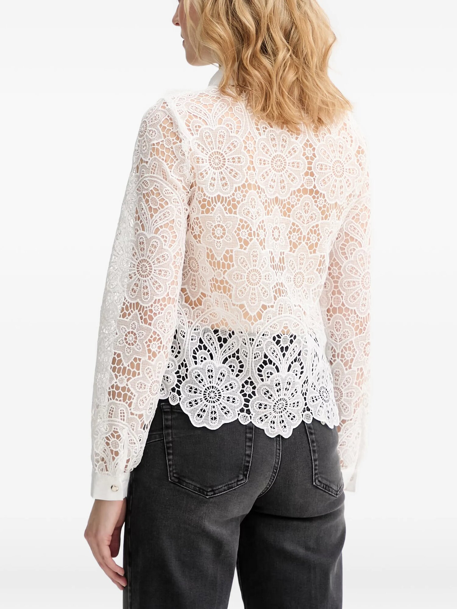 Рубашка MORGAN Flower-lace shirt, размер 34, бежевый/белый — фото 1