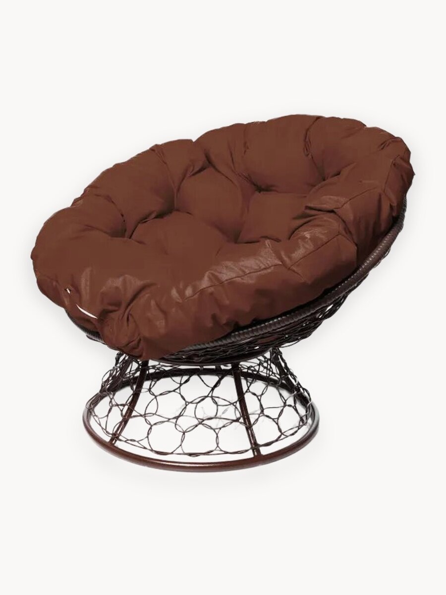 Садовое кресло Папасан плетёное, коричневое, подушка коричневая, стальной каркас 98×98×75 см, выдерживает до 120 кг