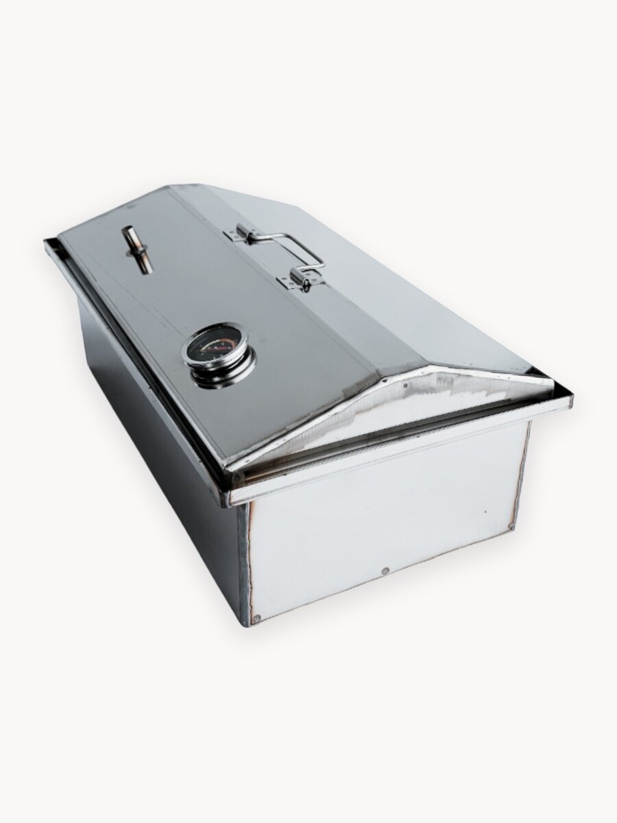 Коптильня горячего копчения с гидрозатвором домашняя, нержавеющая сталь с термометром ( для копчения рыбы, мяса, сала и овощей)