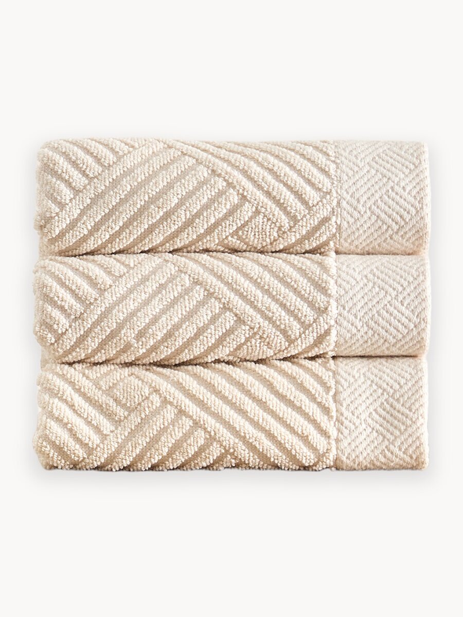 Cozy Home, Набор махровых полотенец жаккард 33х70 (3 шт.) Zigzag, бежевый