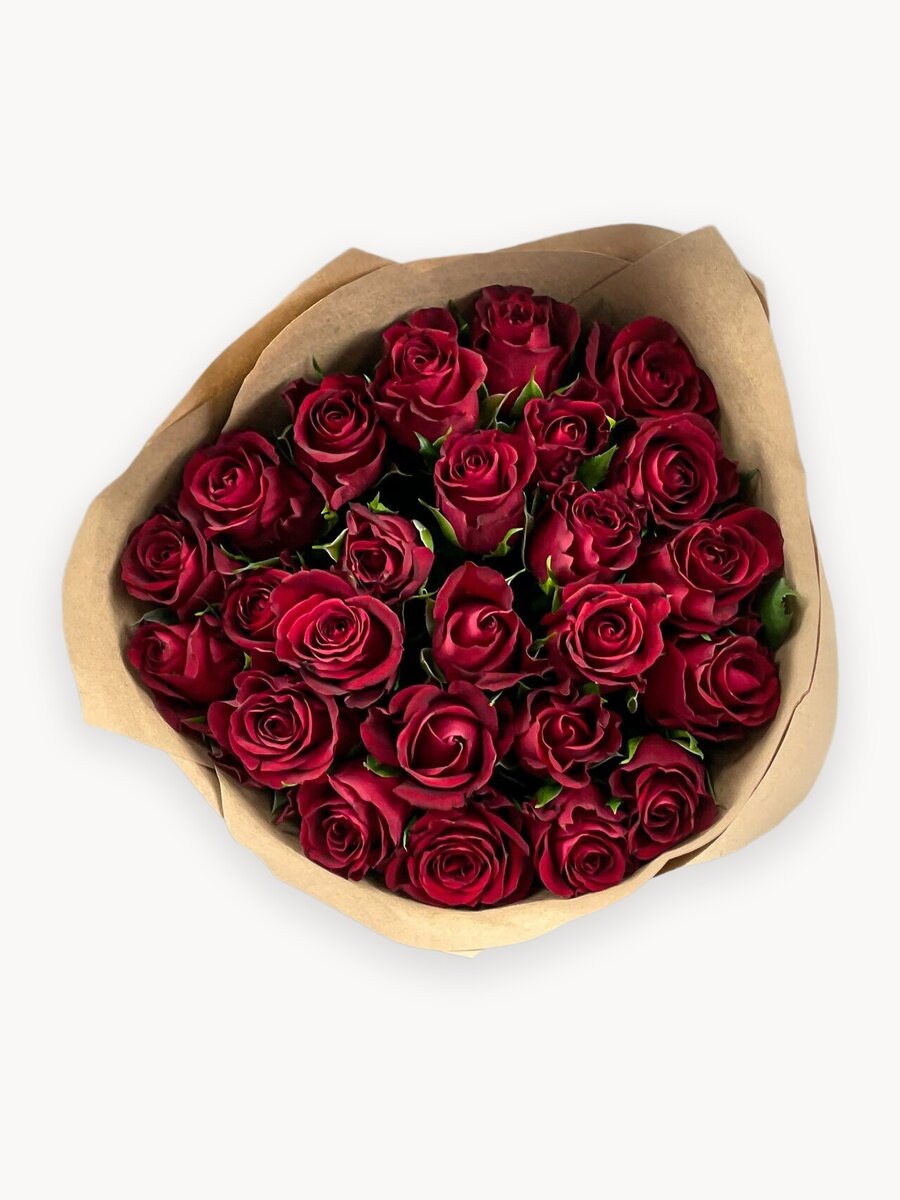 Монобукет Букет Маркет "Красные розы", 25 роз, крафт, на стеблях, 40 см