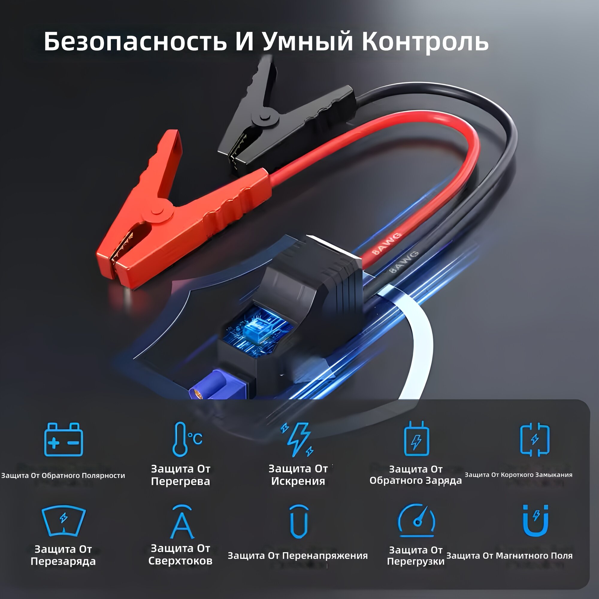 12V портативные пусковые клещи с умными зажимами для аккумулятора, комплект для экстренного запуска автомобилей, грузовиков, мотоциклов и внедорожников