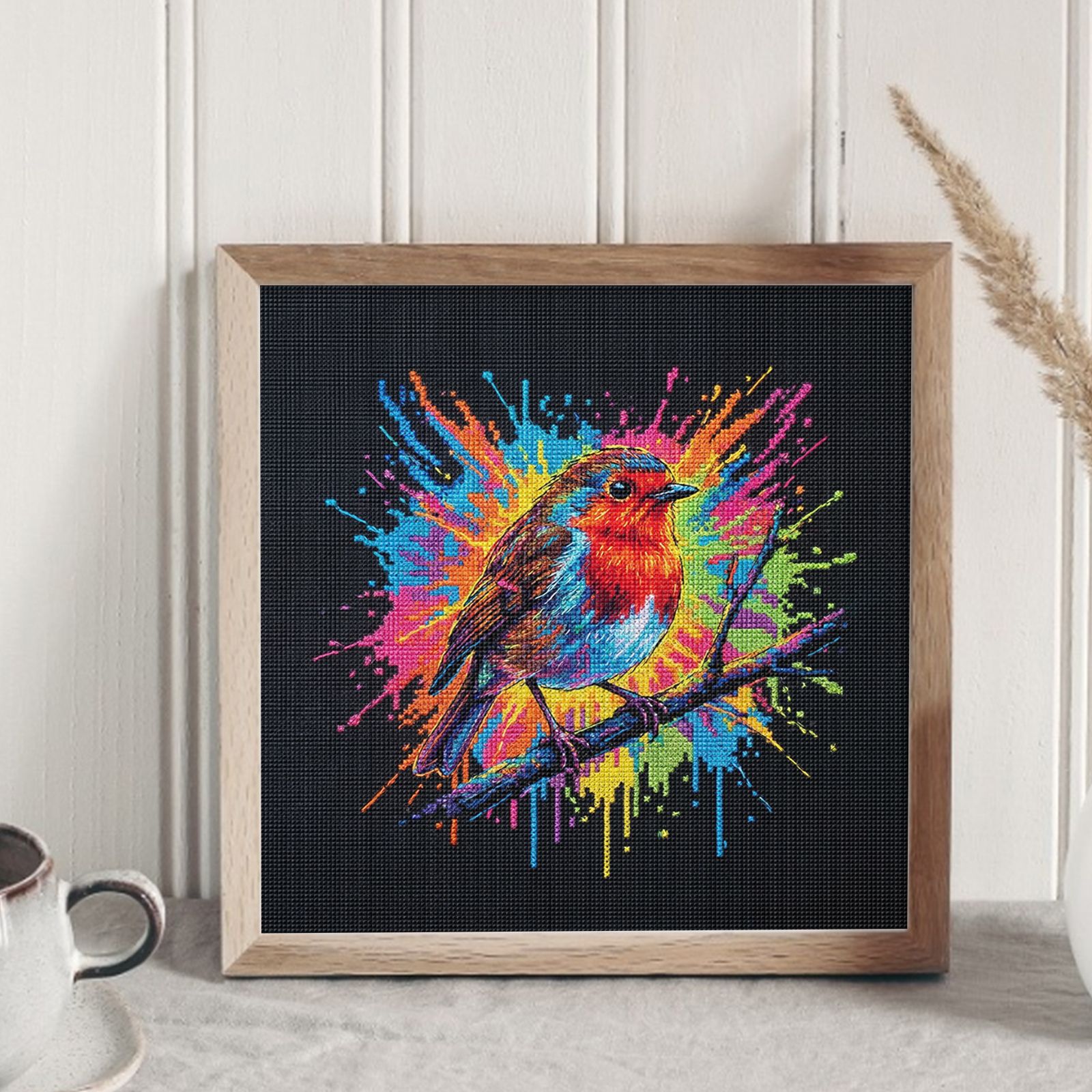 Крестиковый набор Colorful Splash Robin для вышивки животных на хлопковой канве 14 CT, 30 30 см