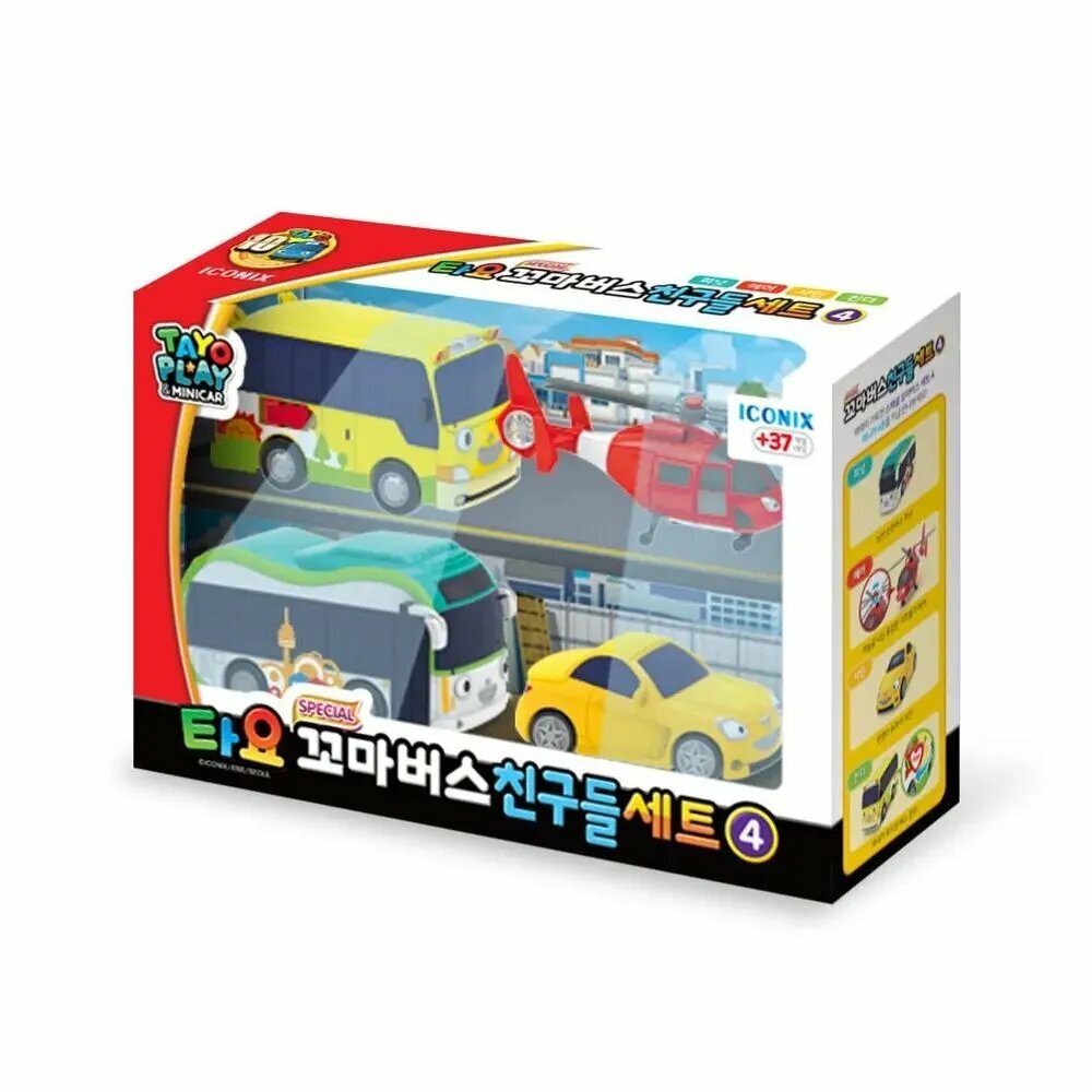 ICONIX Маленький автобус Тайо - Друзья: Специальный набор из 4 игрушек, сет 4 (Аэро, Шайн, Пинат, Киндер) / TAYO Little Bus Friends Special 4 pcs Toy Set 4 1