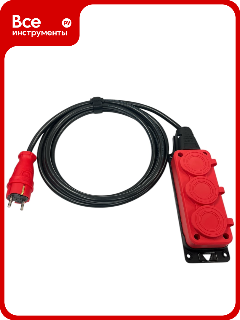 Удлинитель силовой iTOK тип SU серии iCONNECT COLOR с заземлением КГтп-ХЛ 3x2,5 мм 3 гнезда IP54 ГОСТ цвет красный 5 м i-CONNECT-COLOR-SU-KG-325-3-54-5-RED
