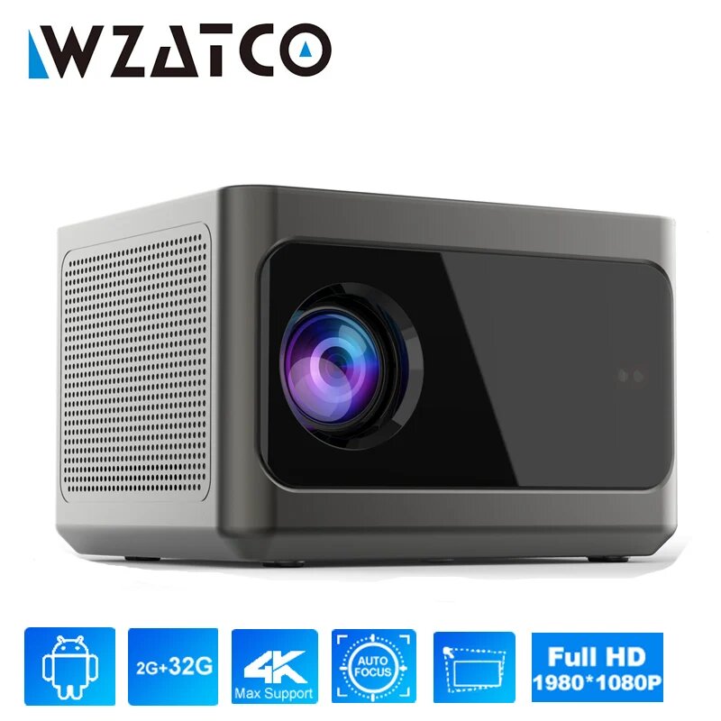 WZATCO Автофокус Full HD 1080P Портативный Android 32 ГБ 5G Умный светодиодный проектор 9000 люмен ЖК-проектор домашний проектор, Цвет1