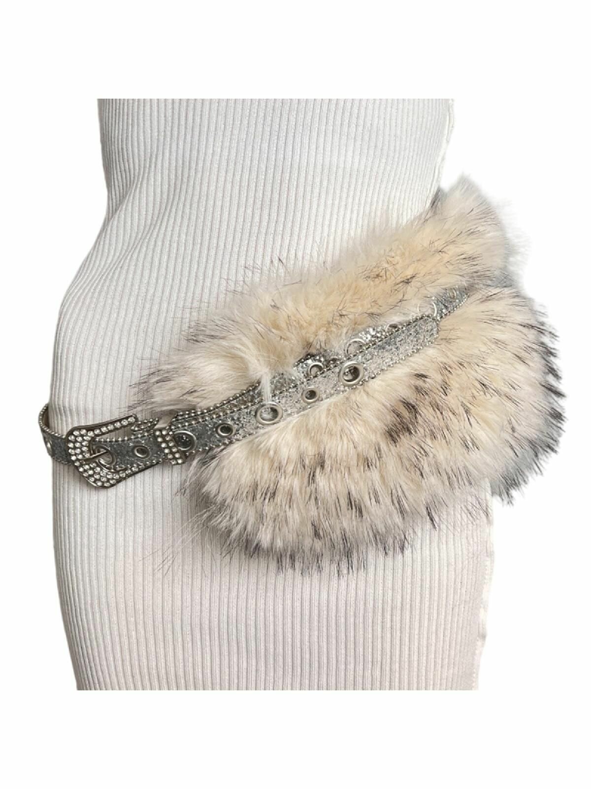 Широкий пояс с камнями и мехом