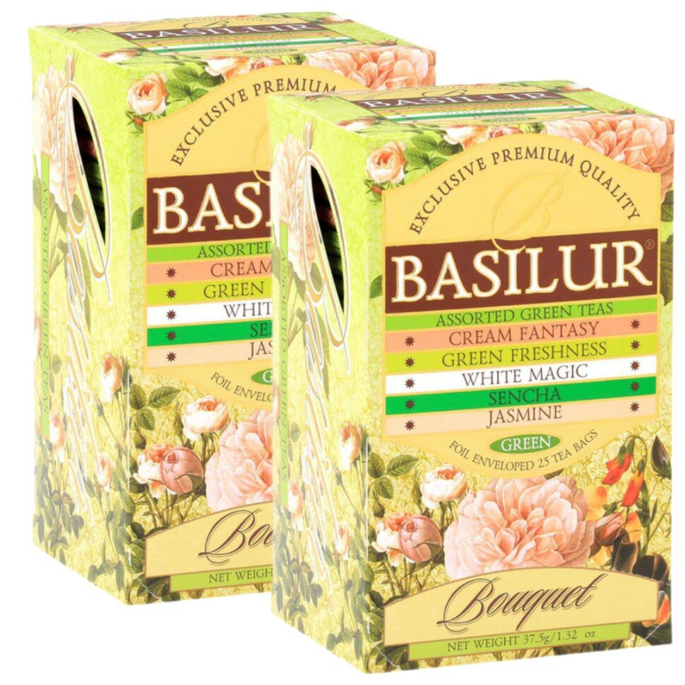 Чай зеленый Базилур Букет "Ассорти", 25 пакетиков 2 штуки