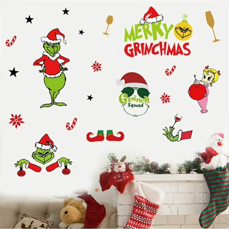 Наклейки на окна "Гринч", Рождественские статические стикеры (30x30 см) для стекла, снятие без следов