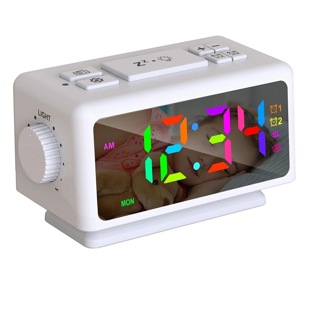 Настольные часы-будильник с RGB подсветкой, White