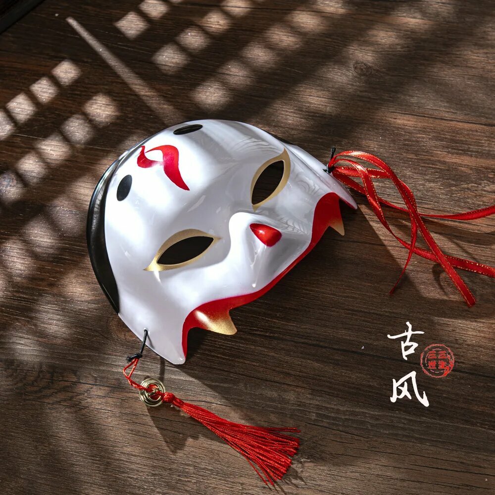 Японская маска лисы для Хэллоуина Белый, белый