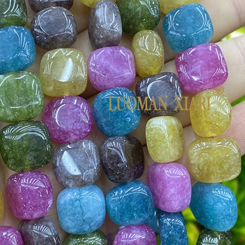 Плоские квадратные бусины из черного оникса LUOMAN XIARI 13-15 мм 13-15mm 11-13pcs, tourmaline color