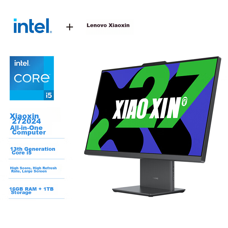 Lenovo Xiaoxin All-In Desktop Computer 27-Inch (13th Gen Core I5-13420H, 16GB RAM, 1TB SSD, Webcam, Windows 11) Deep Space