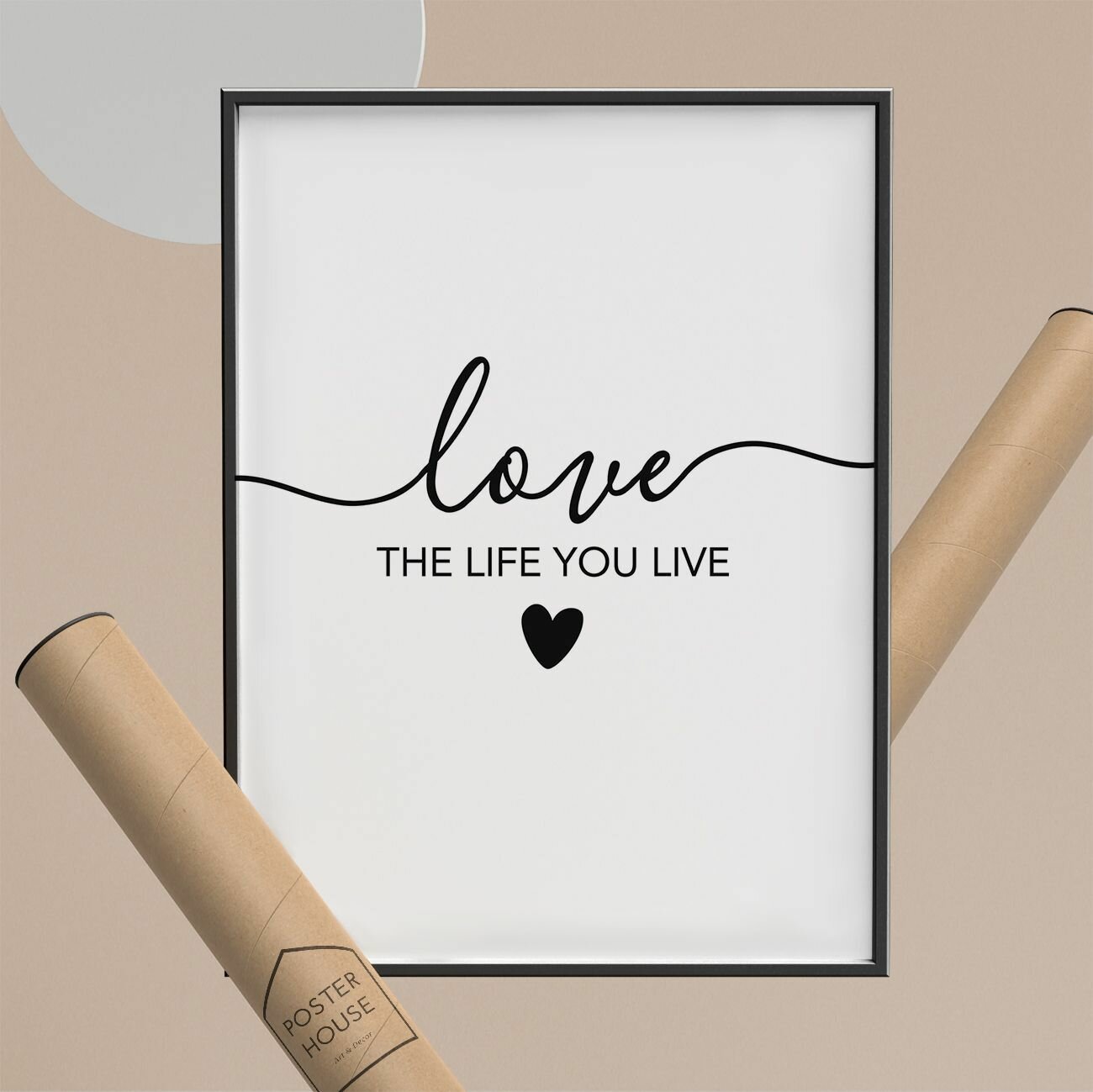 Постер Надпись Love the life you live 40х50 см без рамы/ Цитата/ Минималистичный эстетичный плакат для интерьера