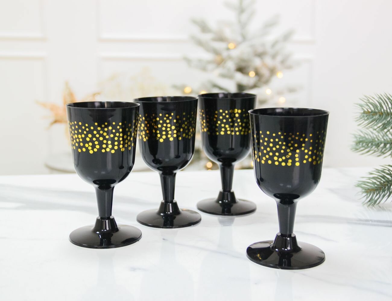 Набор пластиковых бокалов для вина MAGIC PARTY, чёрный, 170 мл, 4 шт, Koopman International 178000520