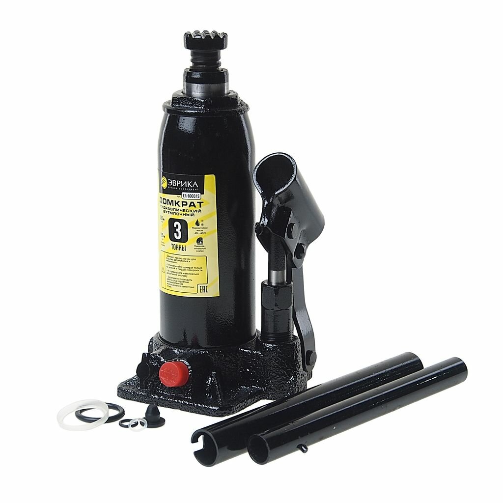 Домкрат автомобильный бутылочный 3т 195-380мм с клапаном, арт ER80031S эврика