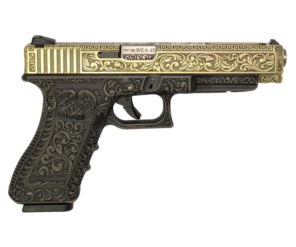 Страйкбольный пистолет WE Glock-34 Gen.3 Bronze, с гравировкой (WE-G008 BOX-FP)
