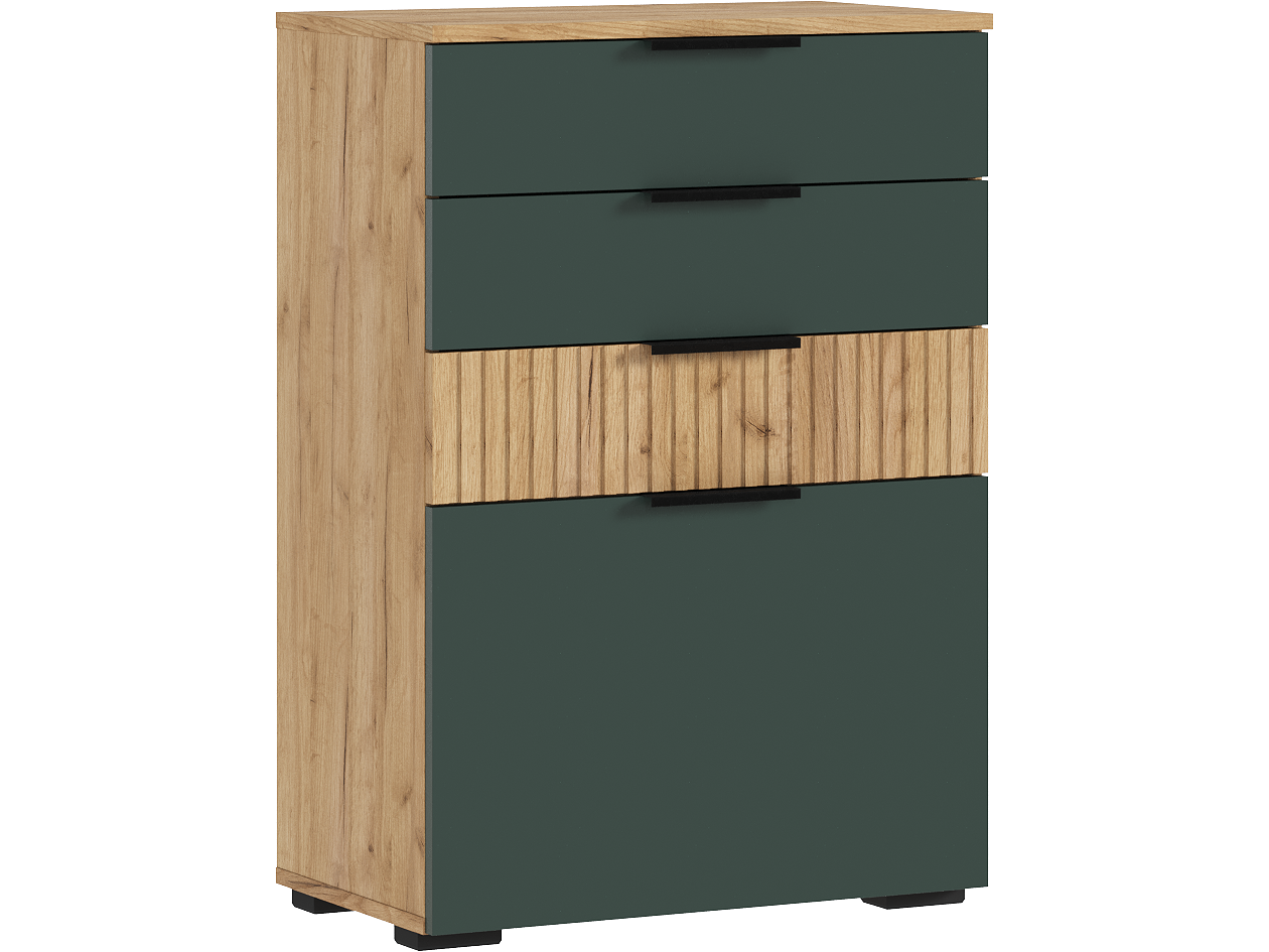 Комод 600 с 3-мя ящиками и откидной дверью, Дуб крафт золотой/Изумрудный