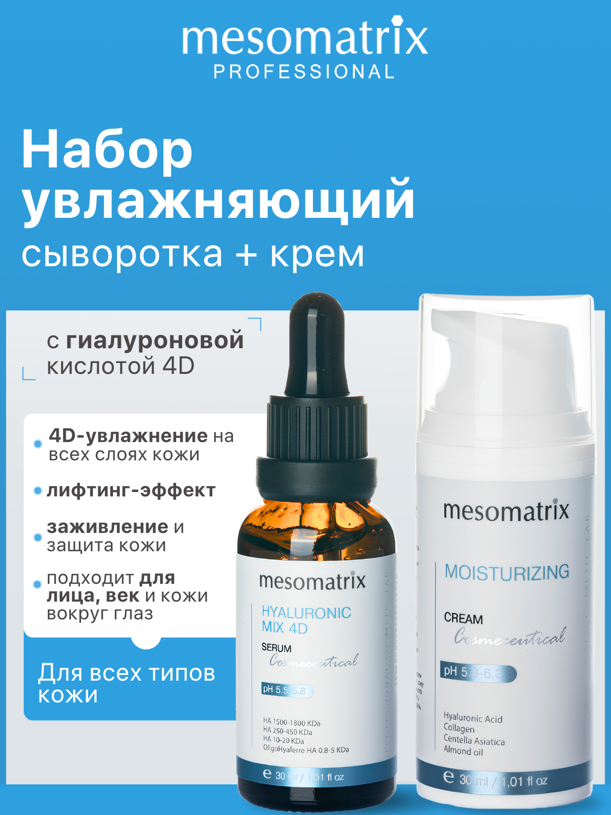 Увлажняющий набор уходовой косметики (сыворотка + крем) для сухой чувствительной кожи лица ник) Mesomatrix