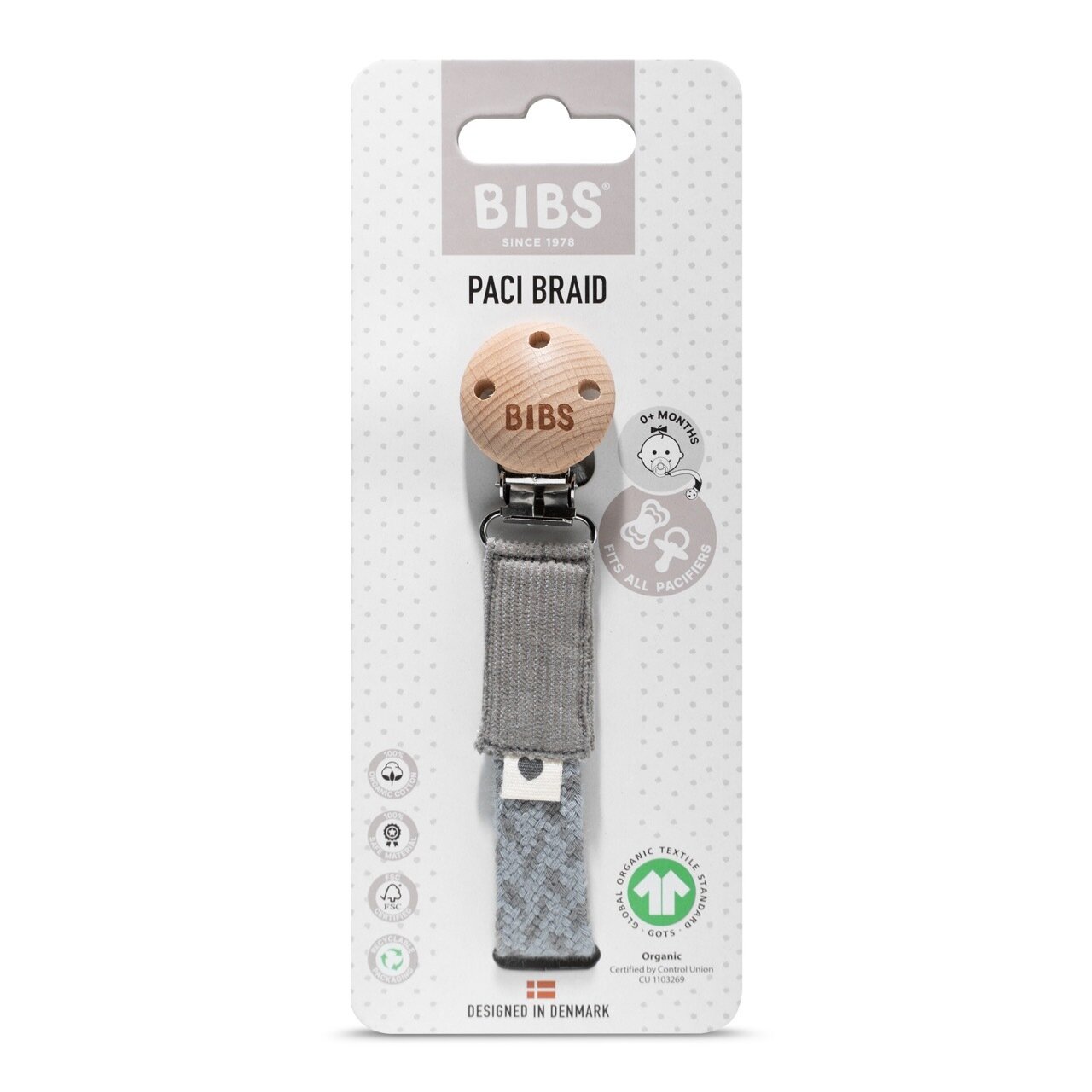 Держатель для пустышки BIBS Paci Braid, Cloud/Iron, серый, хлопок — фото 1